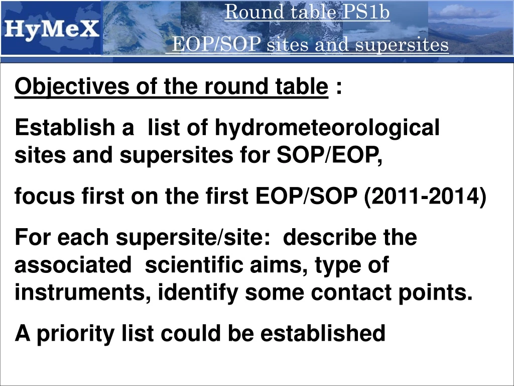 PPT - Round table PS1b EOP/SOP sites and supersites PowerPoint ...