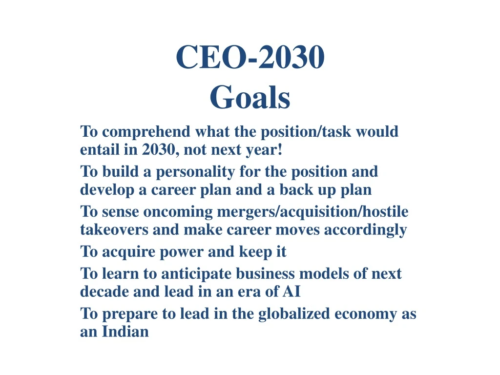 PPT - CEO-2030 Goals PowerPoint Presentation, free download - ID:9079103