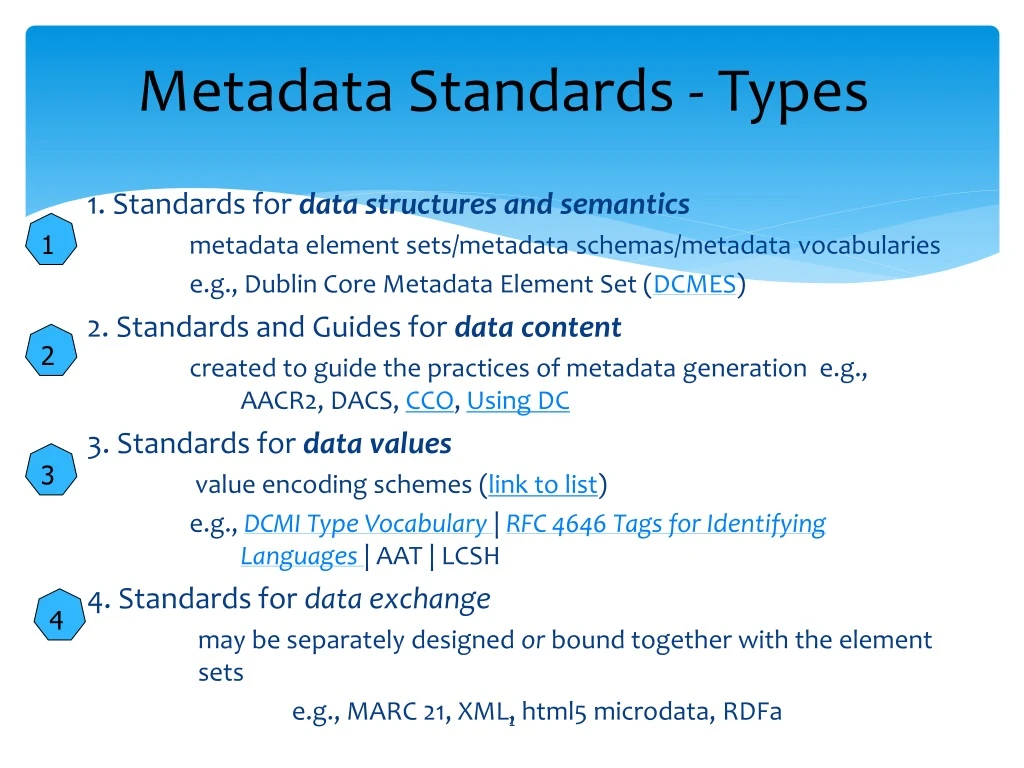 PPT - Metadata Standards - Types PowerPoint Presentation, free download ...