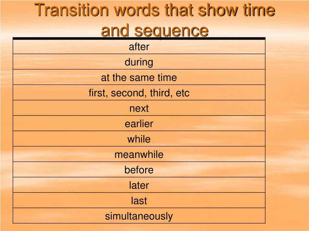 PPT - Transition words that show time and sequence PowerPoint ...