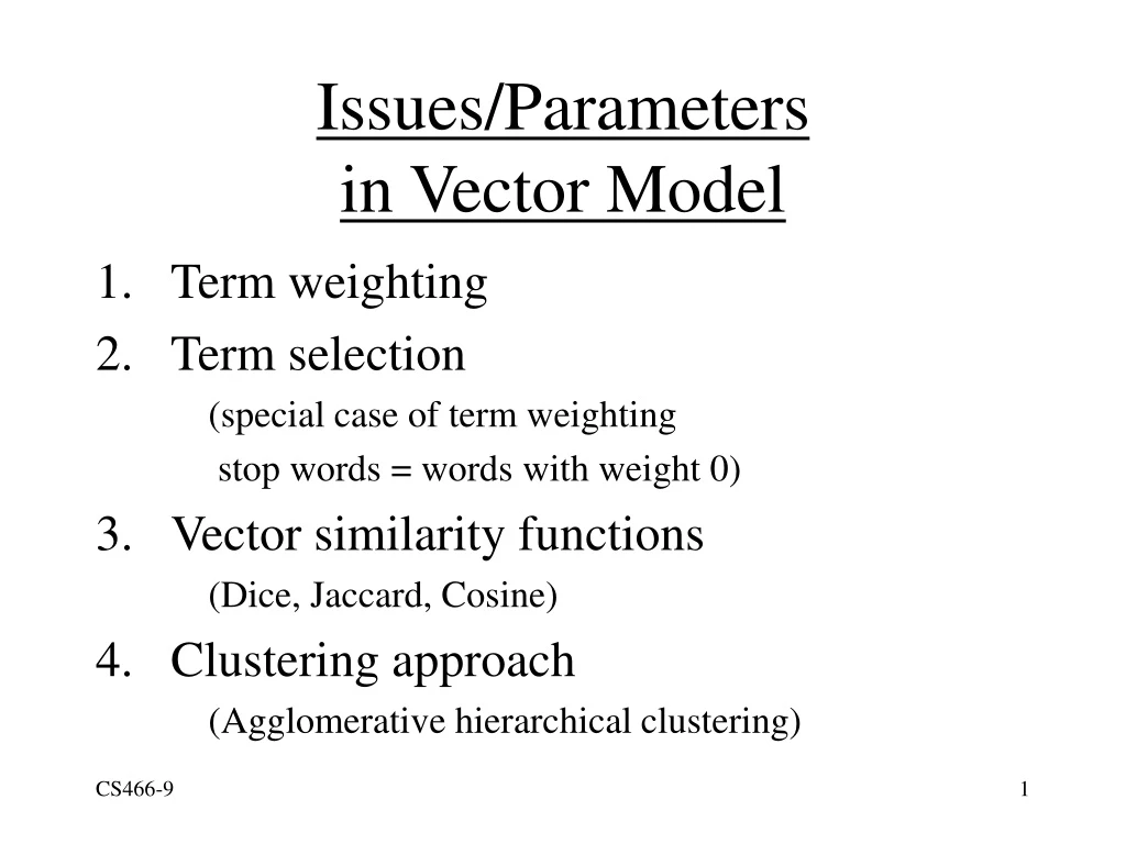 PPT - Issues/Parameters in Vector Model PowerPoint Presentation, free ...