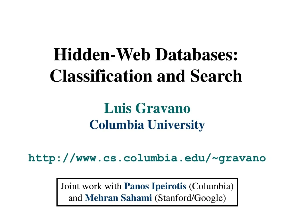 Ppt Hidden Web Databases Classification And Search Powerpoint 1352