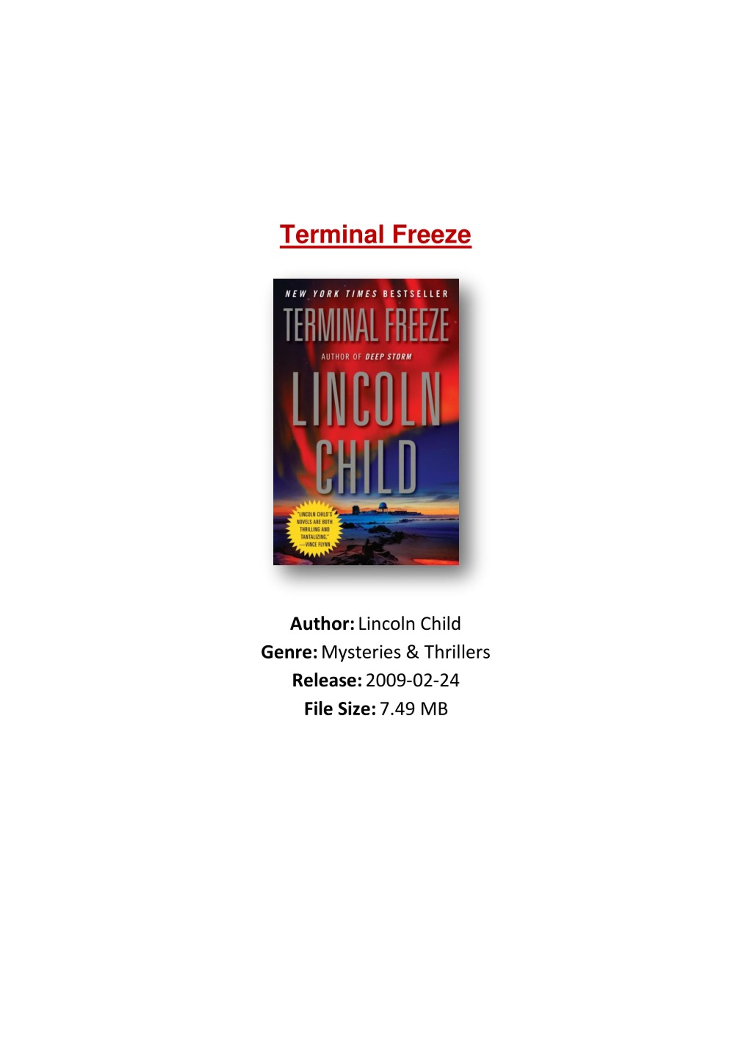 PPT - [PDF] Free Download Terminal Freeze By Lincoln Child PowerPoint ...