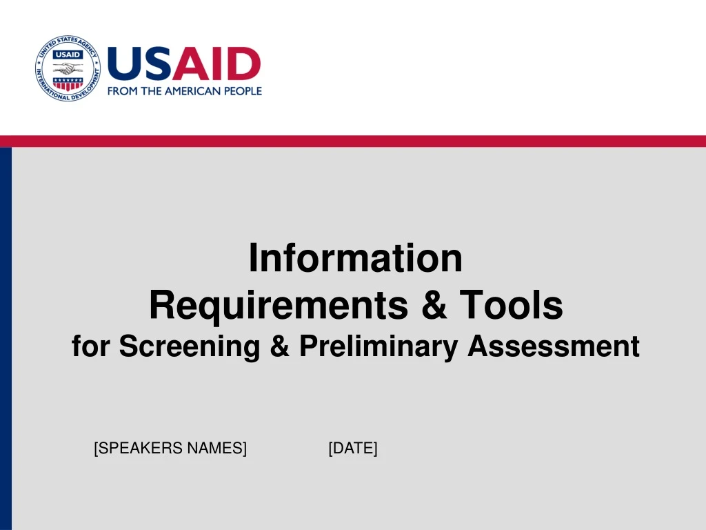 PPT - Information Requirements & Tools for Screening & Preliminary ...