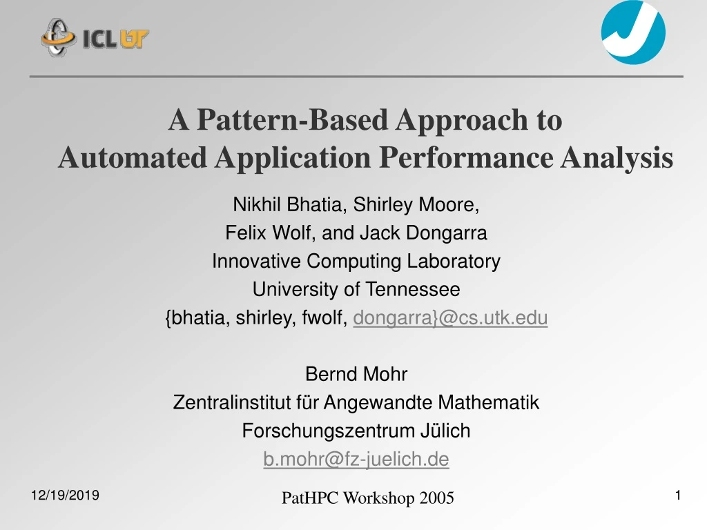 Ppt A Pattern Based Approach To Automated Application Performance