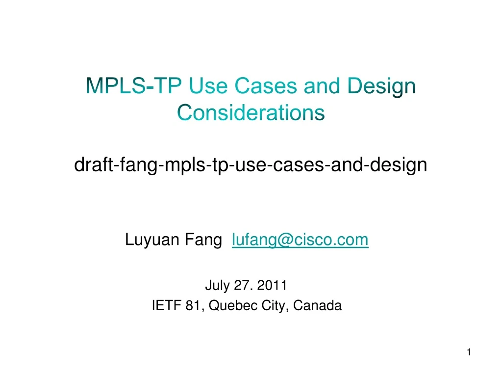 Ppt Mpls Tp Use Cases And Design Considerations Draft Fang Mpls Tp Use Cases And Design