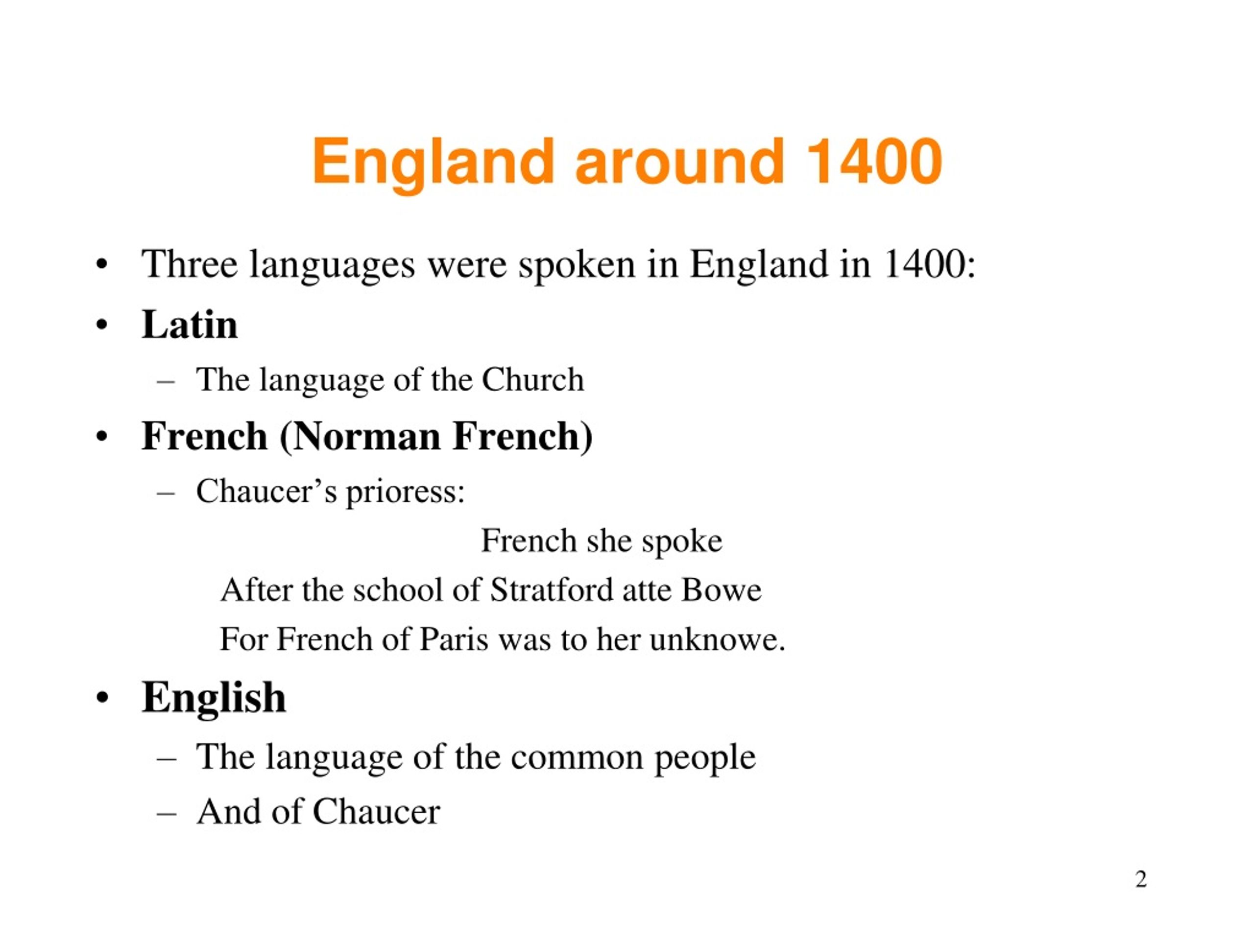 PPT - History of English (2): Middle English to Shakespeare and the ...