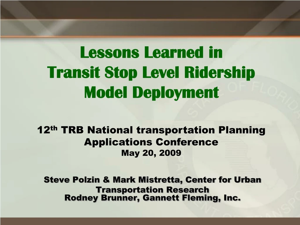 PPT - Steve Polzin & Mark Mistretta, Center for Urban PowerPoint ...