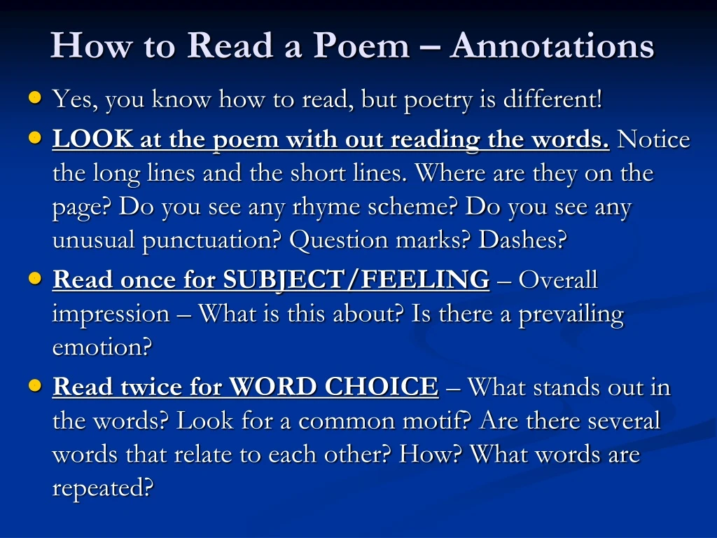 PPT - How to Read a Poem – Annotations PowerPoint Presentation, free ...