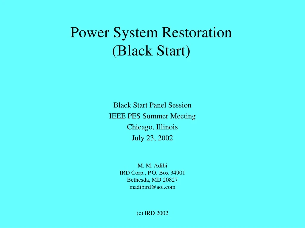 PPT - Power System Restoration (Black Start) PowerPoint Presentation ...