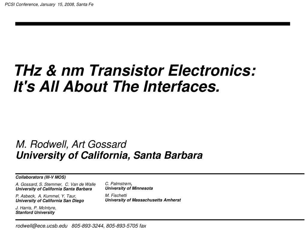 PPT - THz & nm Transistor Electronics: It's All About The Interfaces ...