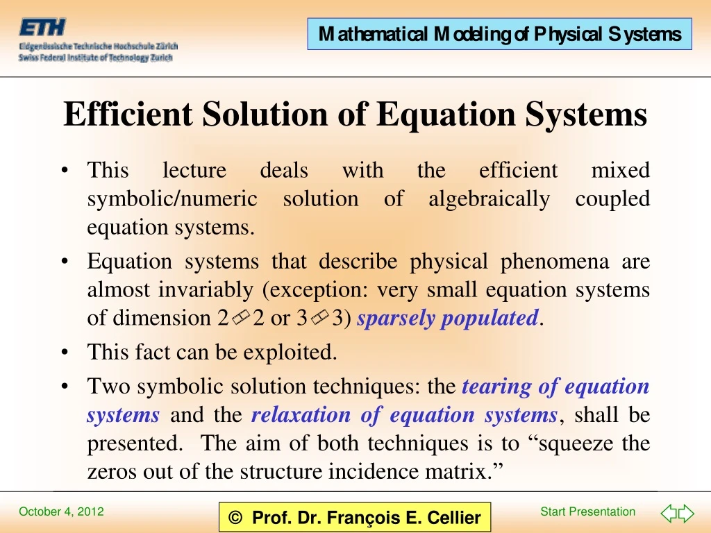 PPT - Efficient Solution of Equation Systems PowerPoint Presentation ...