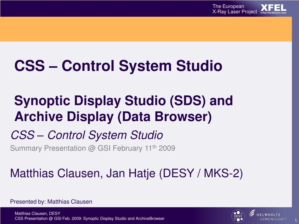 PPT - CSS – Control System Studio Synoptic Display Studio (SDS) and ...