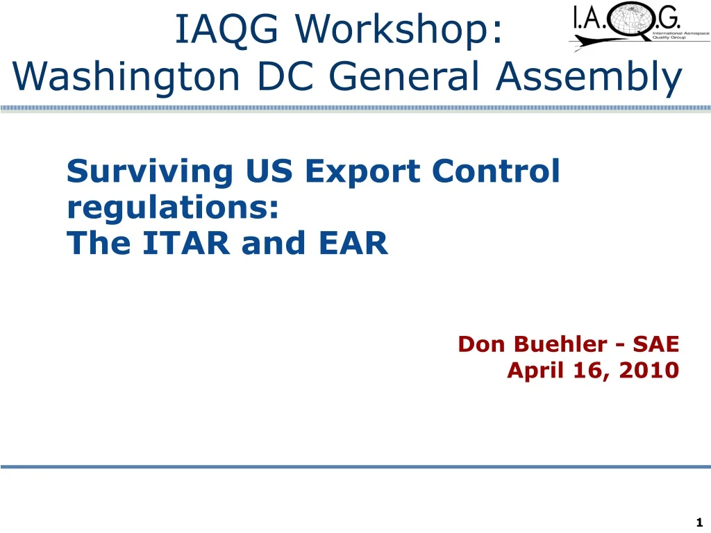 PPT - Surviving US Export Control regulations: The ITAR and EAR ...