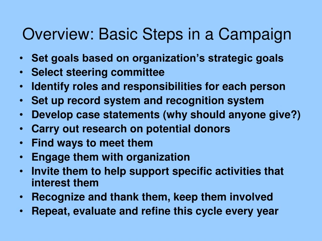 PPT - Overview: Basic Steps in a Campaign PowerPoint Presentation, free ...