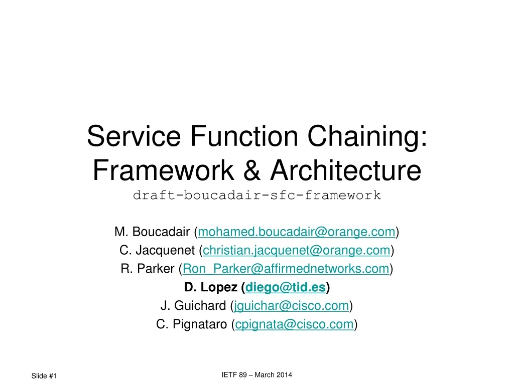 PPT - Service Function Chaining: Framework & Architecture draft ...