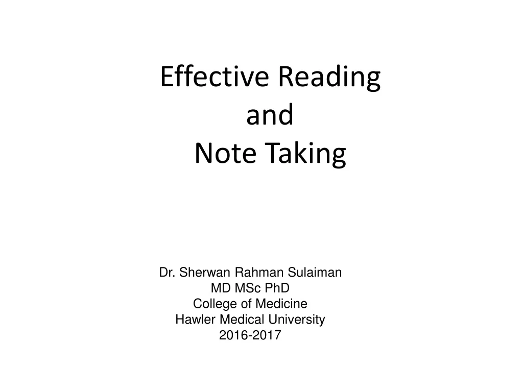 PPT - Effective Reading and Note Taking PowerPoint Presentation, free ...
