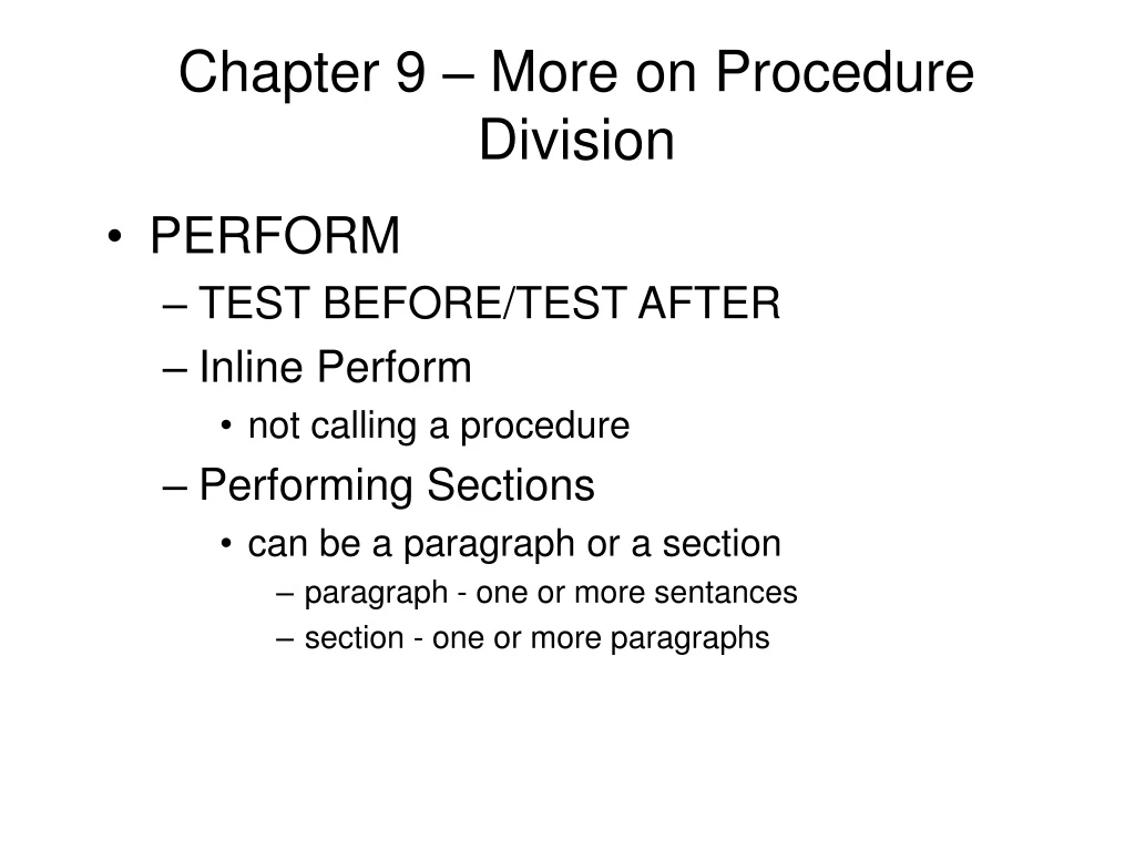PPT - Chapter 9 – More on Procedure Division PowerPoint Presentation ...