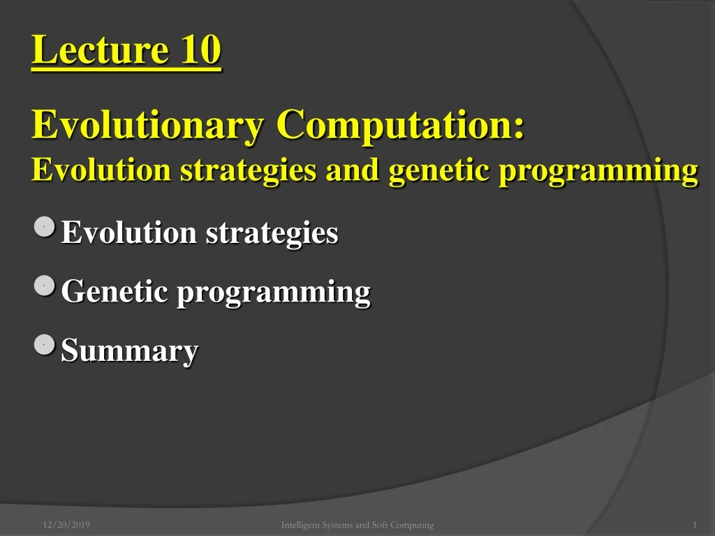 Ppt Lecture 10 Evolutionary Computation Evolution Strategies And