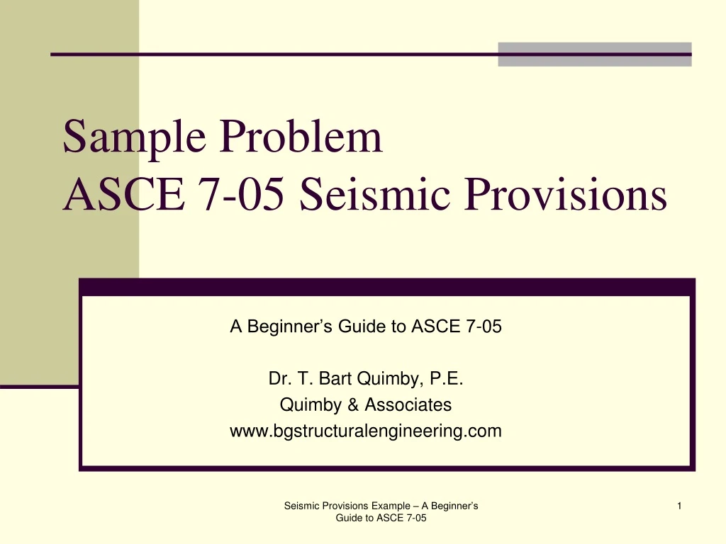 PPT - Sample Problem ASCE 7-05 Seismic Provisions PowerPoint ...