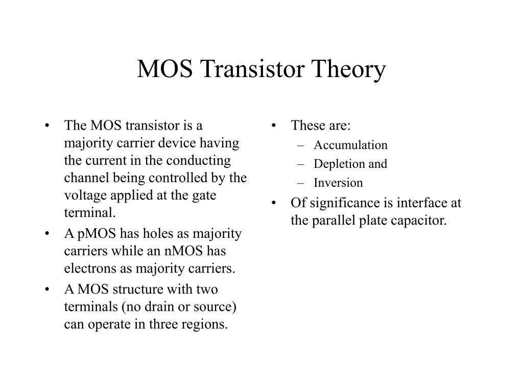 PPT - MOS Transistor Theory PowerPoint Presentation, free download - ID ...