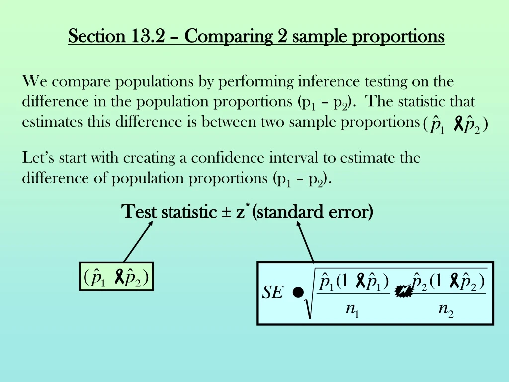 PPT - Section 13.2 – Comparing 2 sample proportions PowerPoint ...