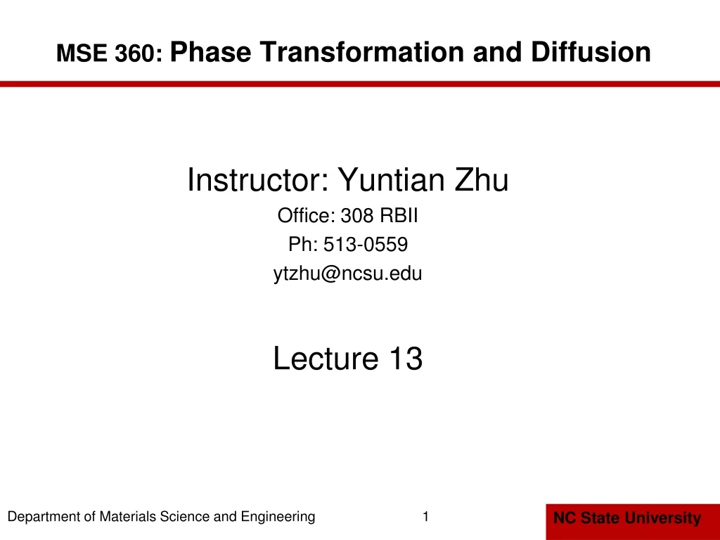 PPT - MSE 360: Phase Transformation and Diffusion PowerPoint ...