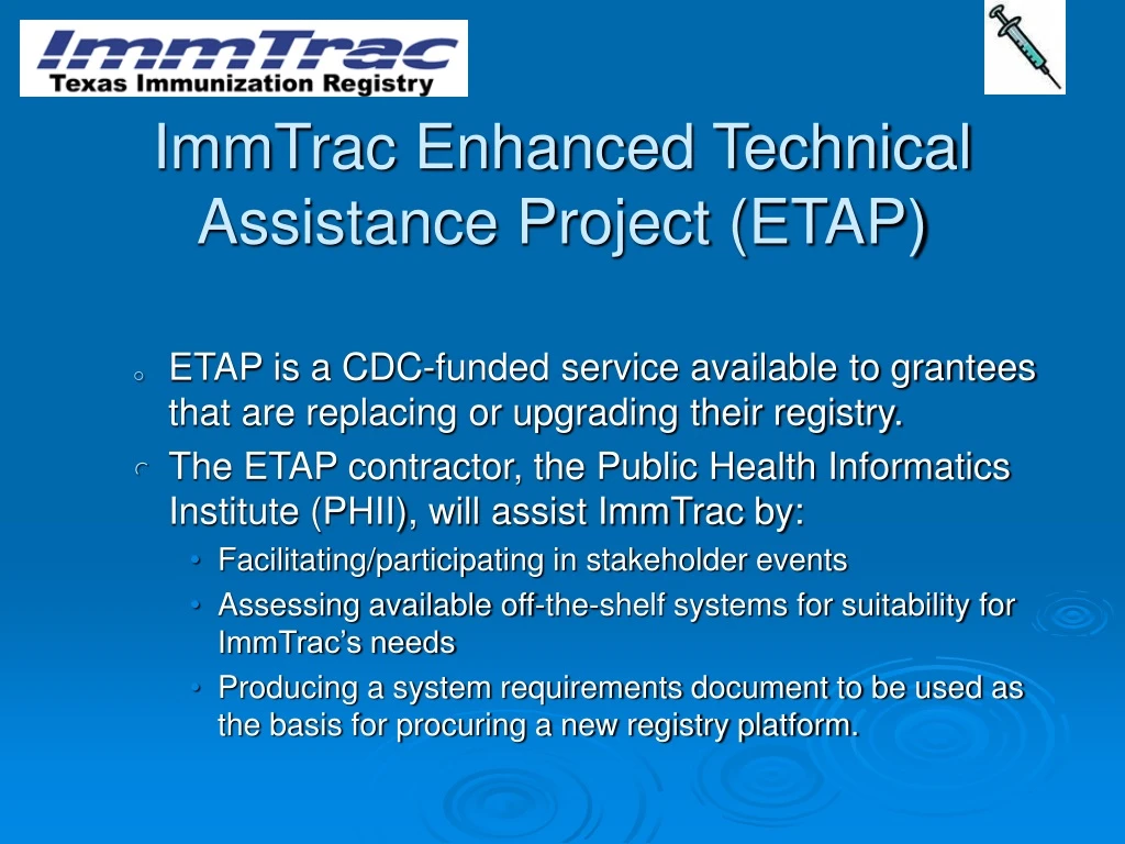 PPT - ImmTrac Enhanced Technical Assistance Project (ETAP) PowerPoint ...