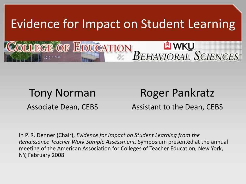 PPT - Evidence for Impact on Student Learning PowerPoint Presentation ...