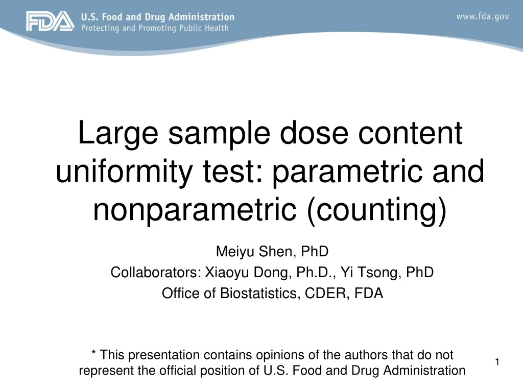 PPT - Large sample dose content uniformity test: parametric and ...