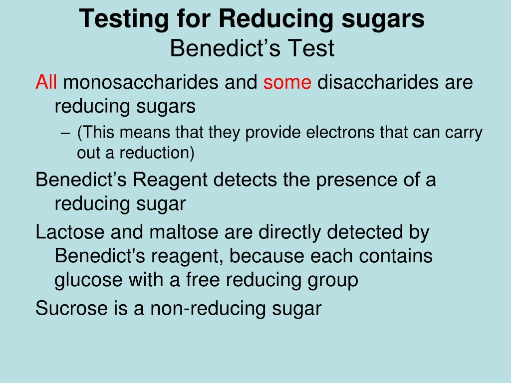 PPT - Testing for Reducing sugars Benedict’s Test PowerPoint ...