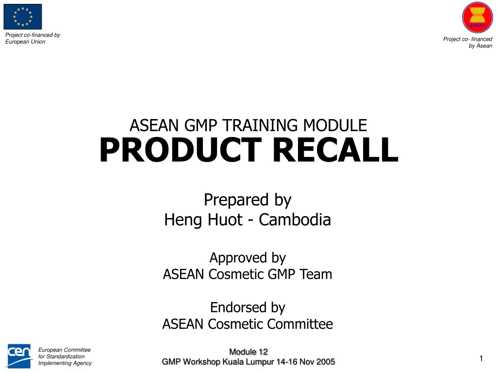 PPT - ASEAN GMP TRAINING MODULE PRODUCT RECALL PowerPoint Presentation ...