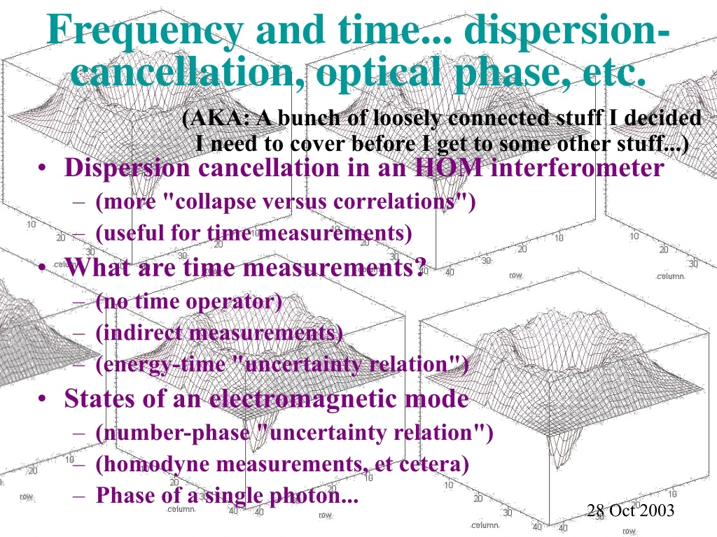 PPT - Frequency and time... dispersion-cancellation, optical phase, etc ...