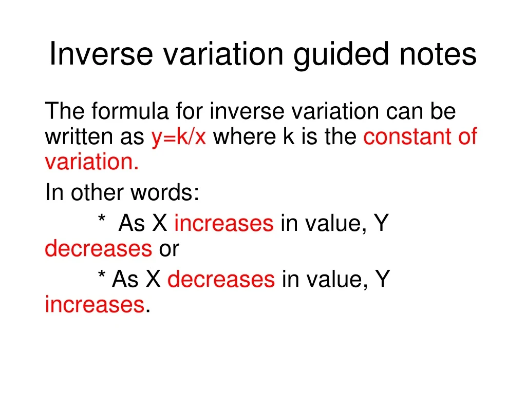 PPT - Inverse variation guided notes PowerPoint Presentation, free ...