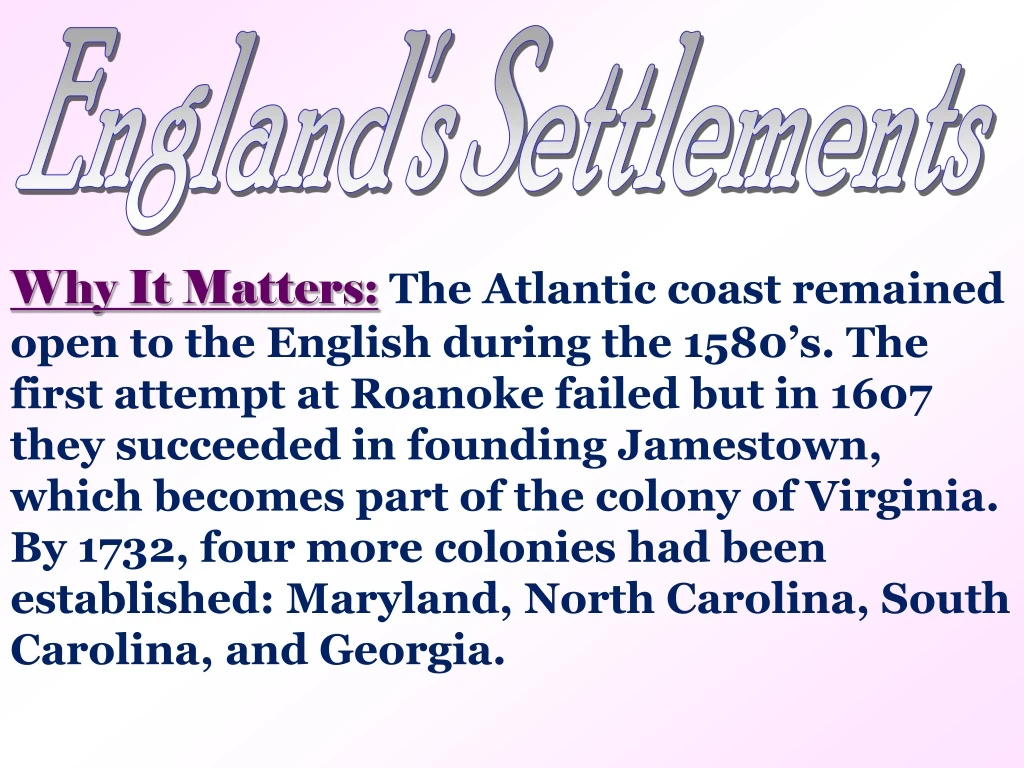 PPT - England's Settlements PowerPoint Presentation, free download - ID ...