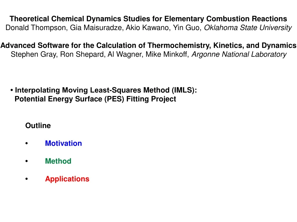 PPT - Theoretical Chemical Dynamics Studies for Elementary Combustion Reactions PowerPoint ...