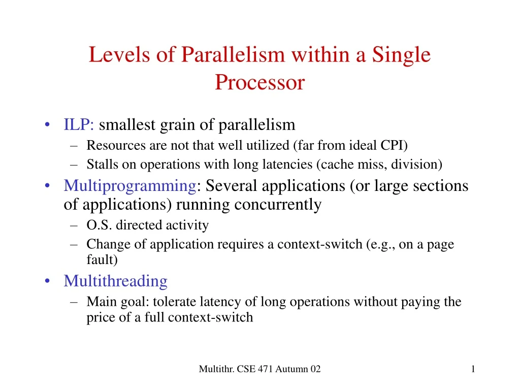 PPT - Levels of Parallelism within a Single Processor PowerPoint ...