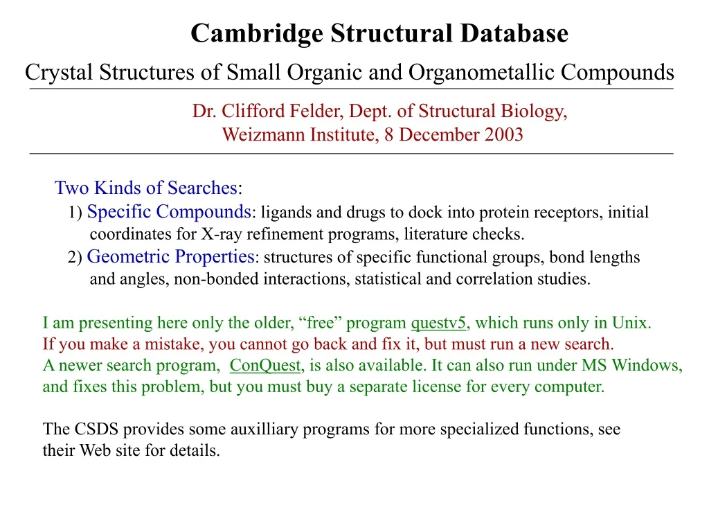 PPT - Cambridge Structural Database PowerPoint Presentation, free ...