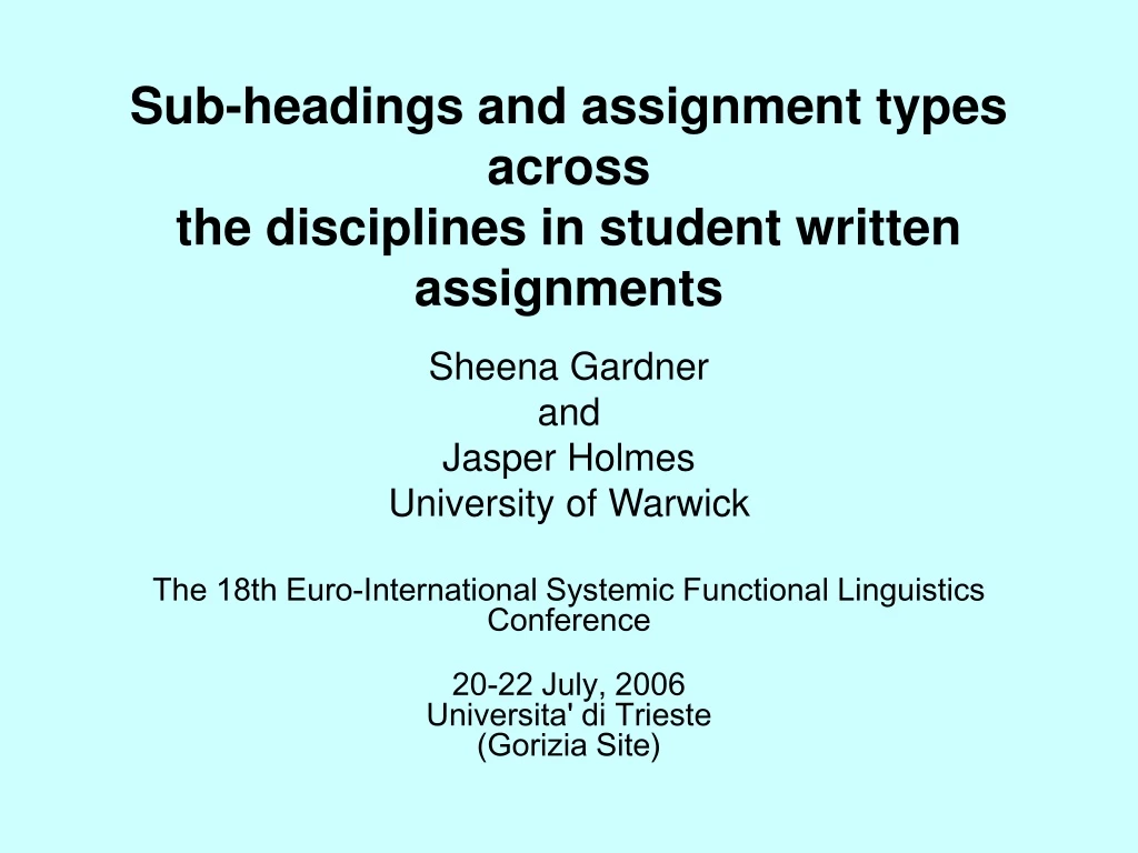 PPT - Sub-headings and assignment types across the disciplines in ...