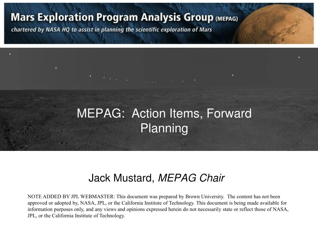 PPT - MEPAG: Action Items, Forward Planning PowerPoint Presentation ...