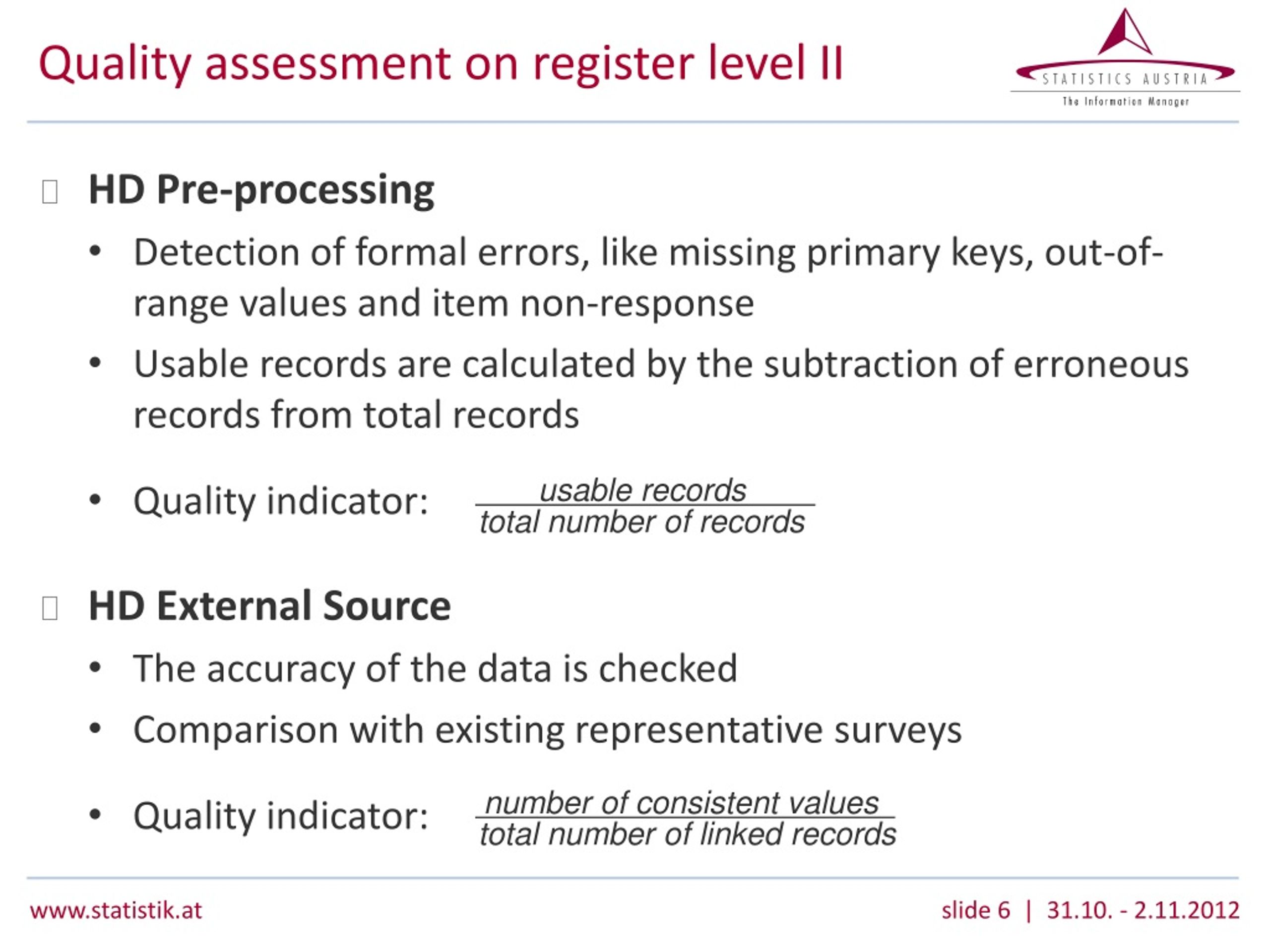 PPT - A quality monitoring system for statistics based on ...