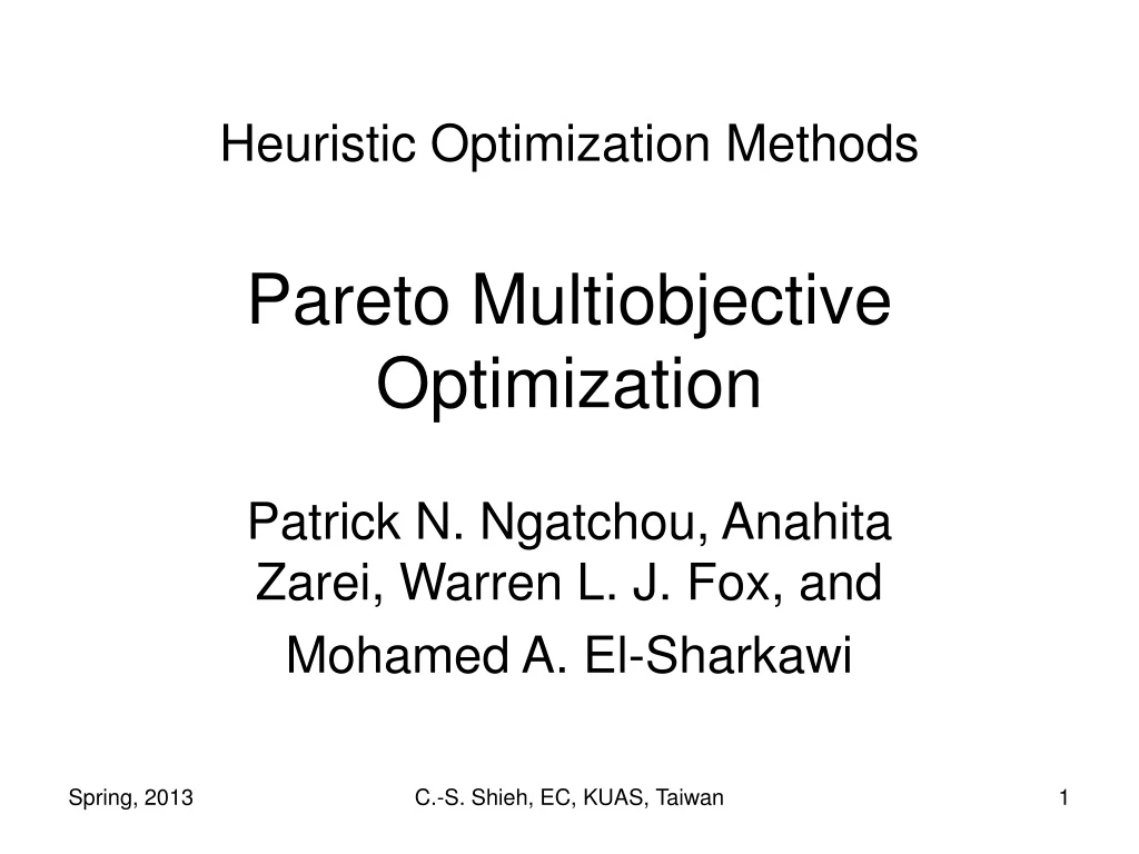 Ppt Heuristic Optimization Methods Pareto Multiobjective Optimization