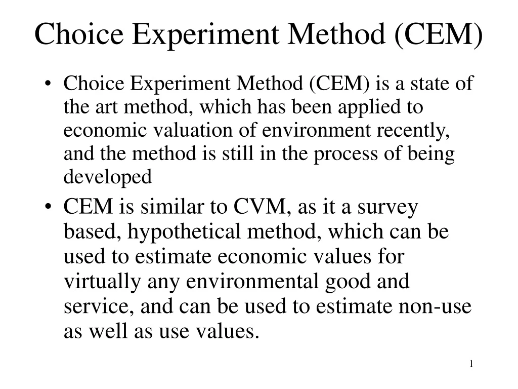 PPT - Choice Experiment Method (CEM) PowerPoint Presentation, free ...