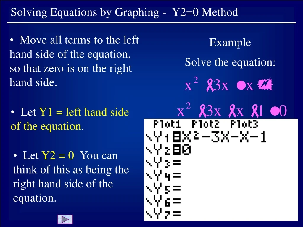 PPT - Solving Equations by Graphing - Y2=0 Method PowerPoint ...