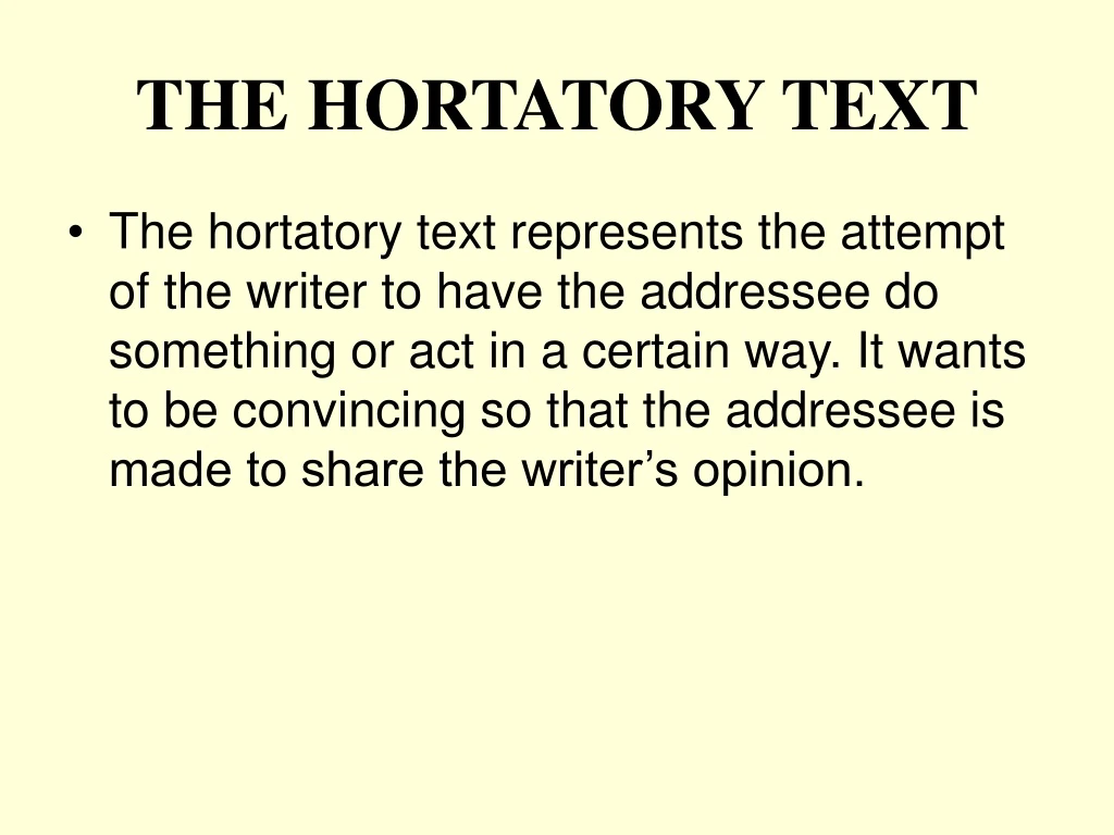 PPT - THE HORTATORY TEXT PowerPoint Presentation, free download - ID ...