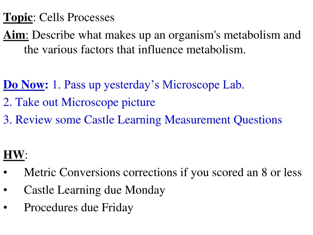 PPT - Topic : Cells Processes PowerPoint Presentation, free download ...