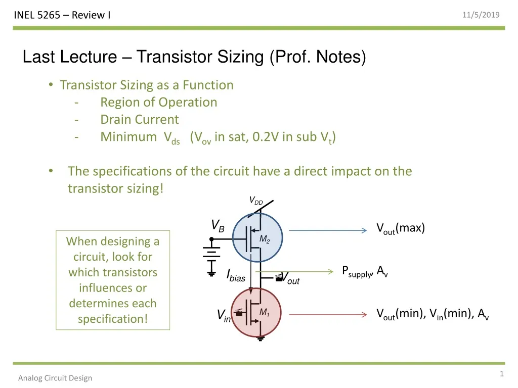 PPT - Last Lecture – Transistor Sizing (Prof. Notes) PowerPoint ...