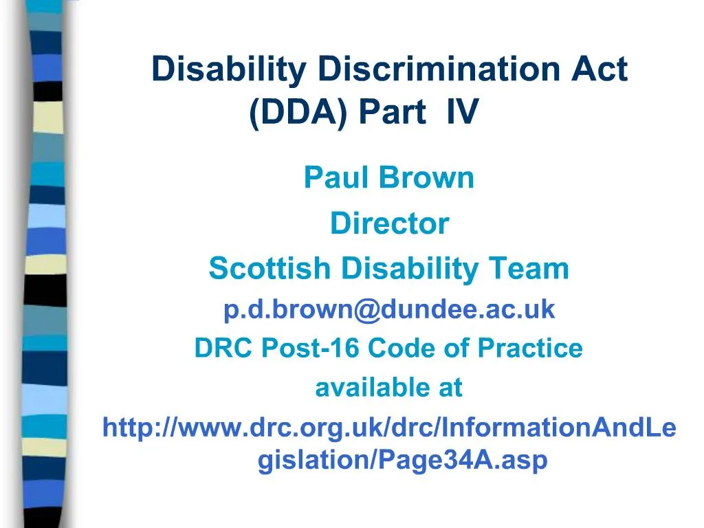 PPT - Disability Discrimination Act DDA Part IV PowerPoint Presentation ...