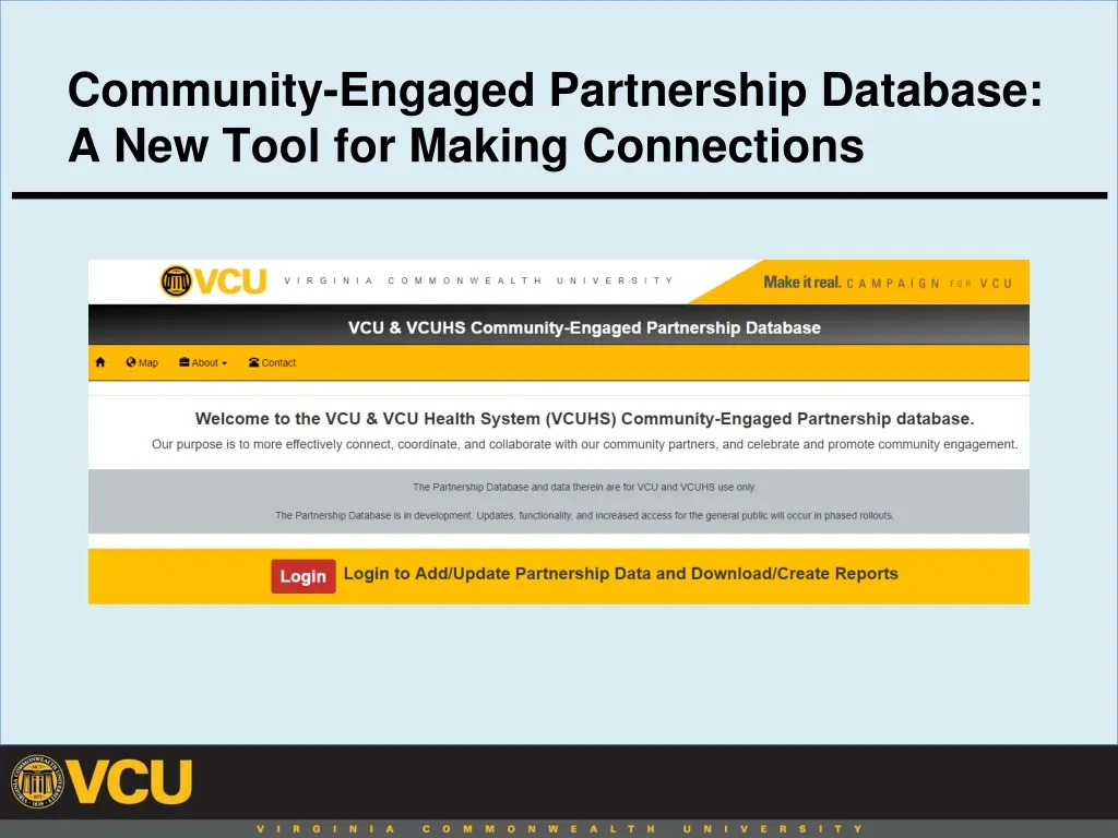 PPT - Community-Engaged Partnership Database : A New Tool for Making ...