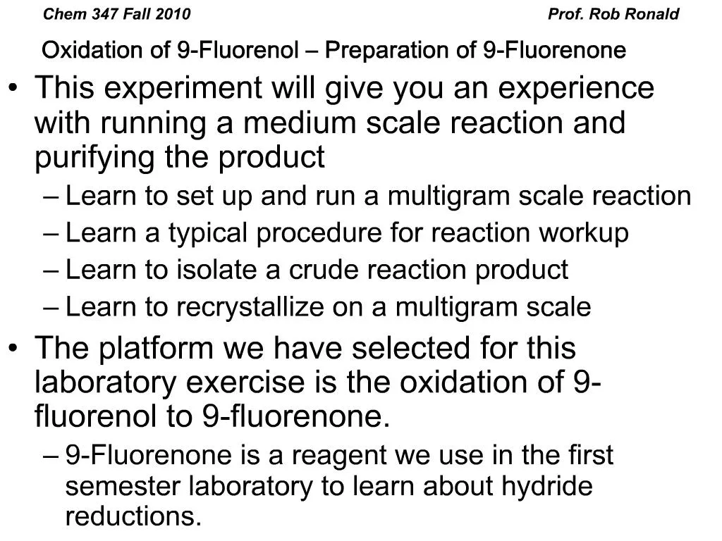 PPT - Oxidation of 9-Fluorenol Preparation of 9-Fluorenone PowerPoint ...